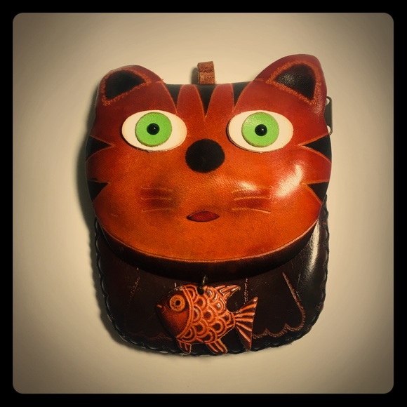 Bags | Vintage Leather Kitty Cat Coin Purse | Poshmark